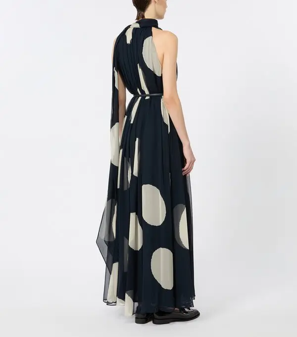 Max Mara Silk Polka Dot Belted Maxi Dress