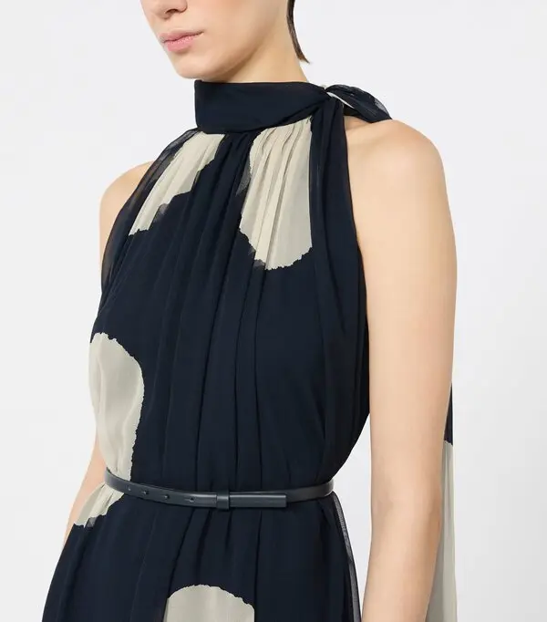 Max Mara Silk Polka Dot Belted Maxi Dress