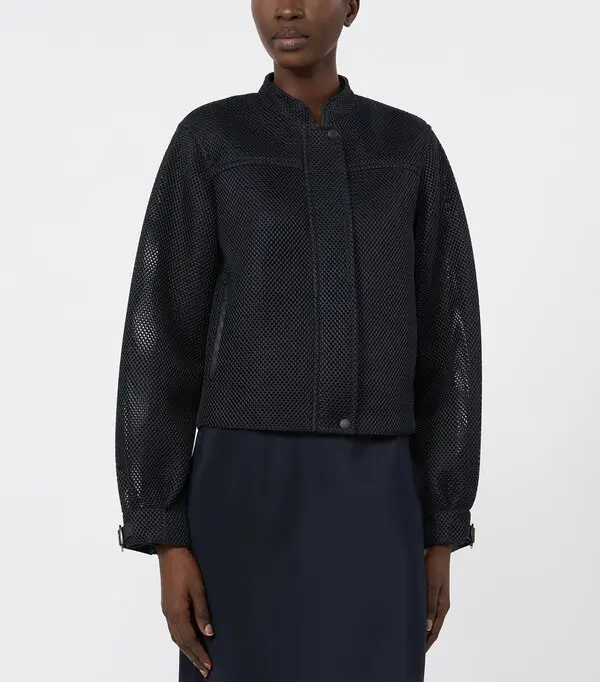 Max Mara Technical Mesh Bomber Jacket With Leather Trims