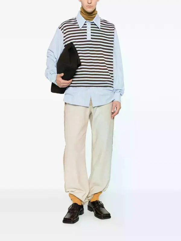 CHARLES JEFFREY Striped Cotton Polo Shirt - Blue
