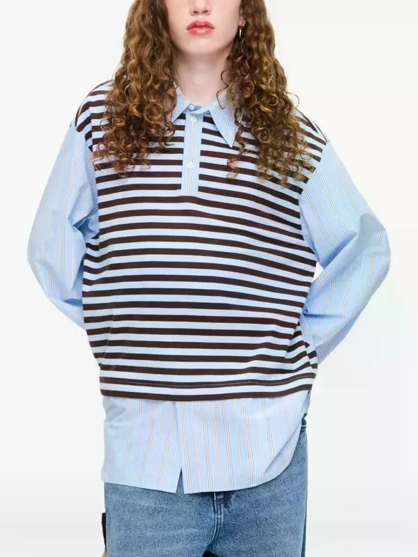 CHARLES JEFFREY Striped Cotton Polo Shirt - Blue