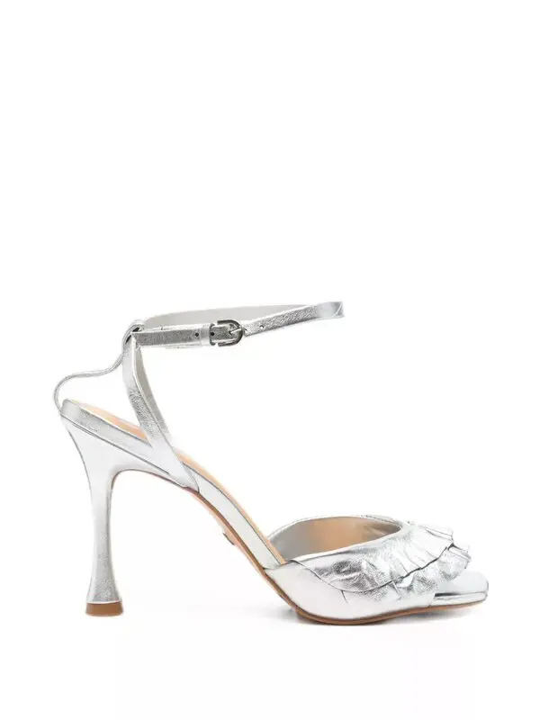 ANDREA CARRANO Ruffled Buckled Sandals - Silver