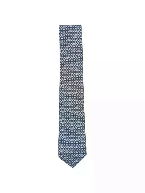 FERRAGAMO Gancini Floral-print Neck Tie - Blue