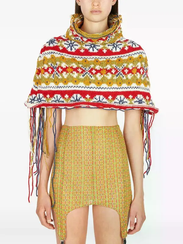 LOUISE LYNGH BJERREGAARD Intarsia High-neck Knit Top - Red