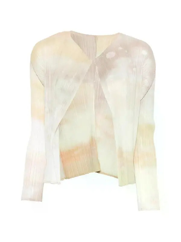 Issey Miyake Beige Abstract Print Pleated Jacket - Neutrals