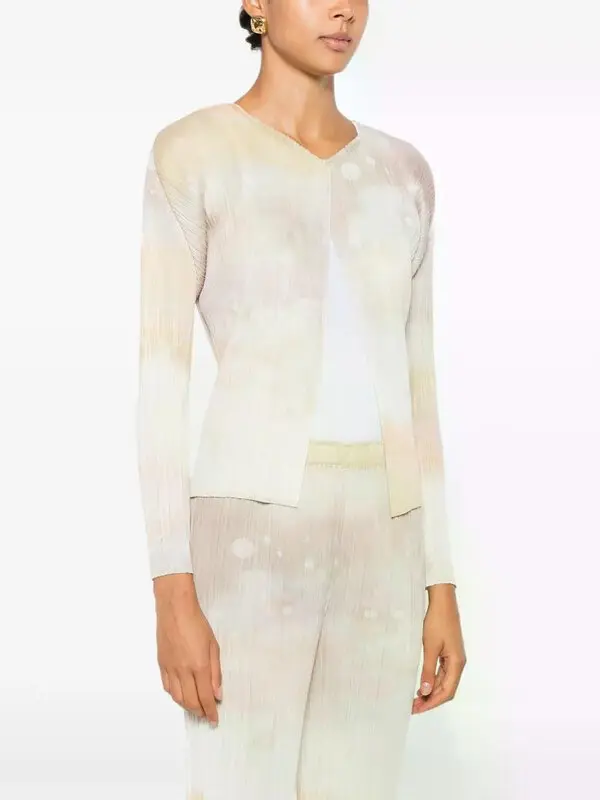 Issey Miyake Beige Abstract Print Pleated Jacket