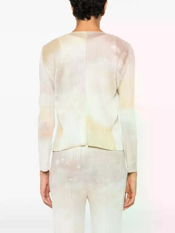Issey Miyake Beige Abstract Print Pleated Jacket