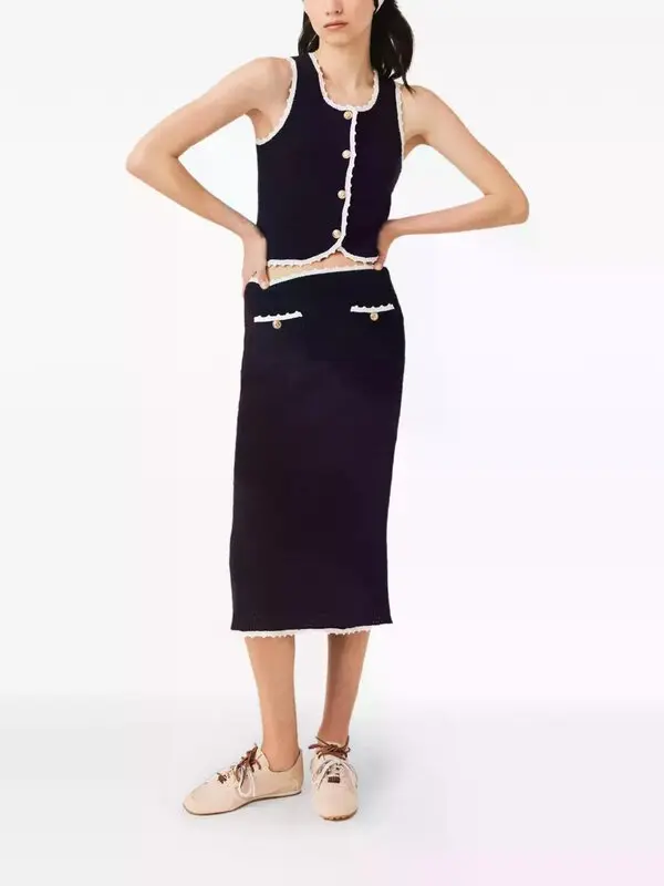 Maje Crochet-knit Midi Skirt