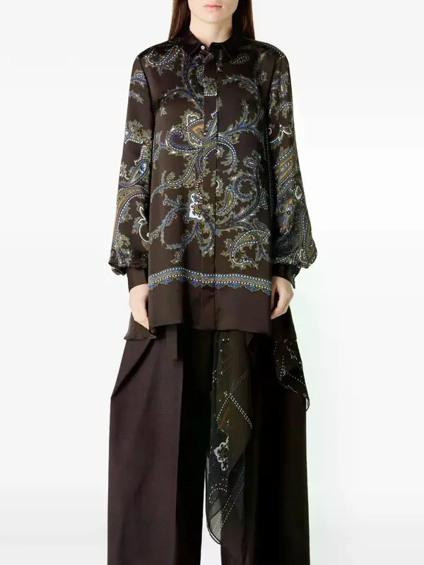 Sacai Paisley-print Asymmetric Shirt Dress - Brown