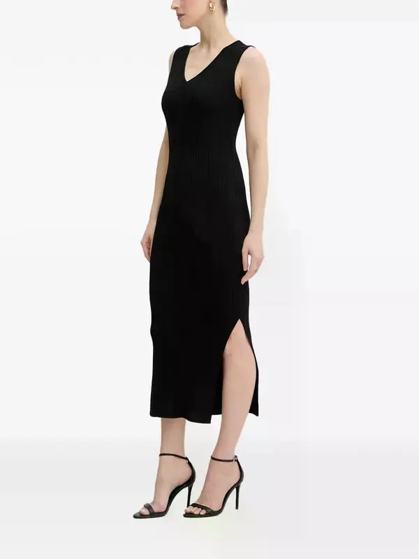 Armani Exchange Ribbed Knit V-neck Midi Dress - Black