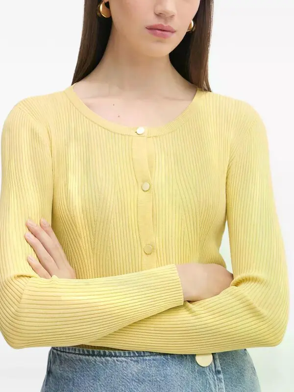 Armani Exchange Ribbed Knit Cardigan - Yellow