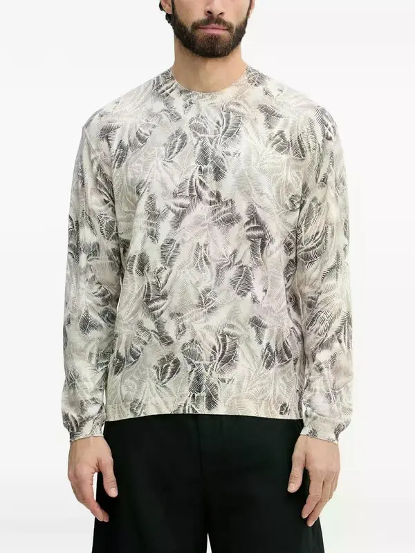 Armani Exchange Leaf Print Crew Neck Sweater - Neutrals