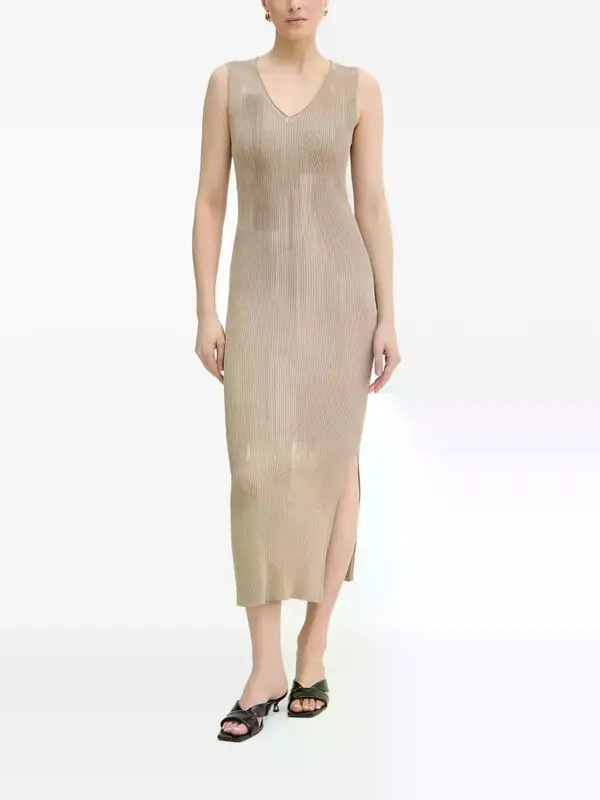 Armani Exchange Ribbed Knit V-neck Midi Dress