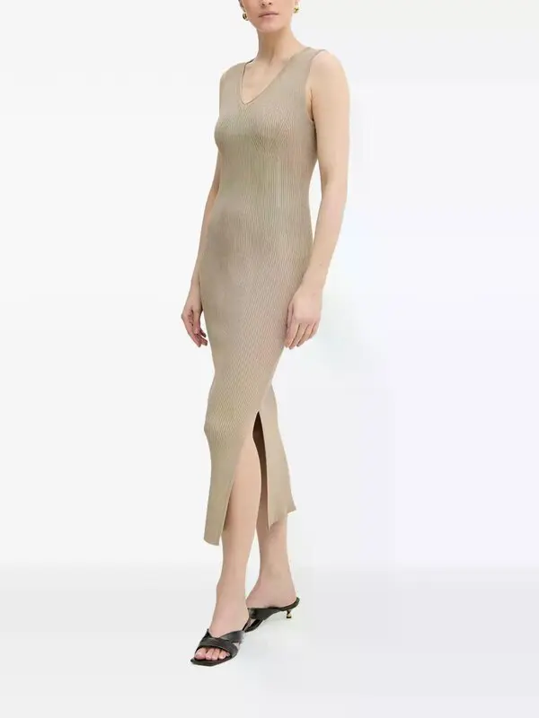 Armani Exchange Ribbed Knit V-neck Midi Dress