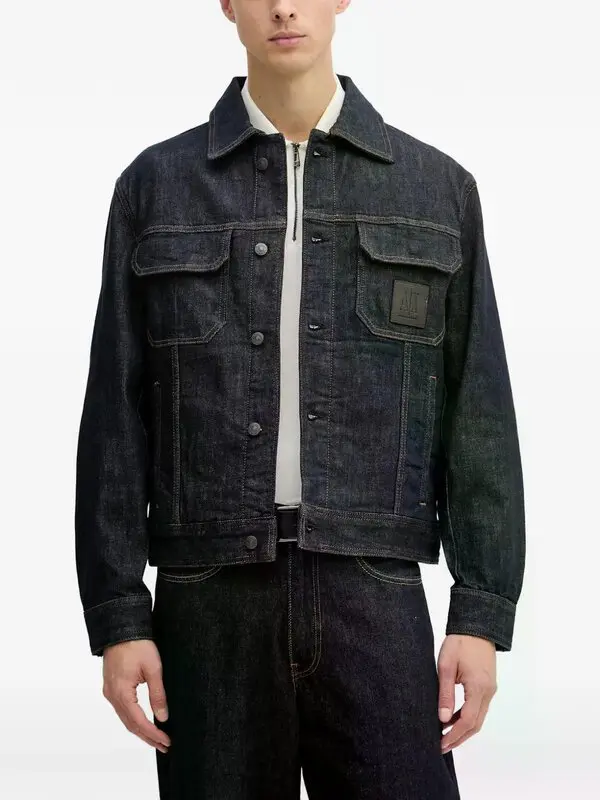 Armani Exchange Logo Patch Denim Jacket - Blue