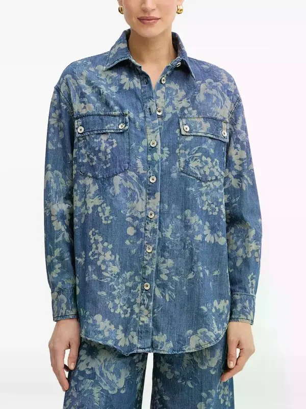 FRACOMINA Floral Print Denim Shirt - Blue