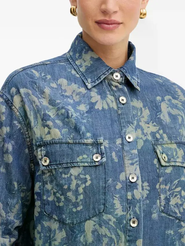 FRACOMINA Floral Print Denim Shirt