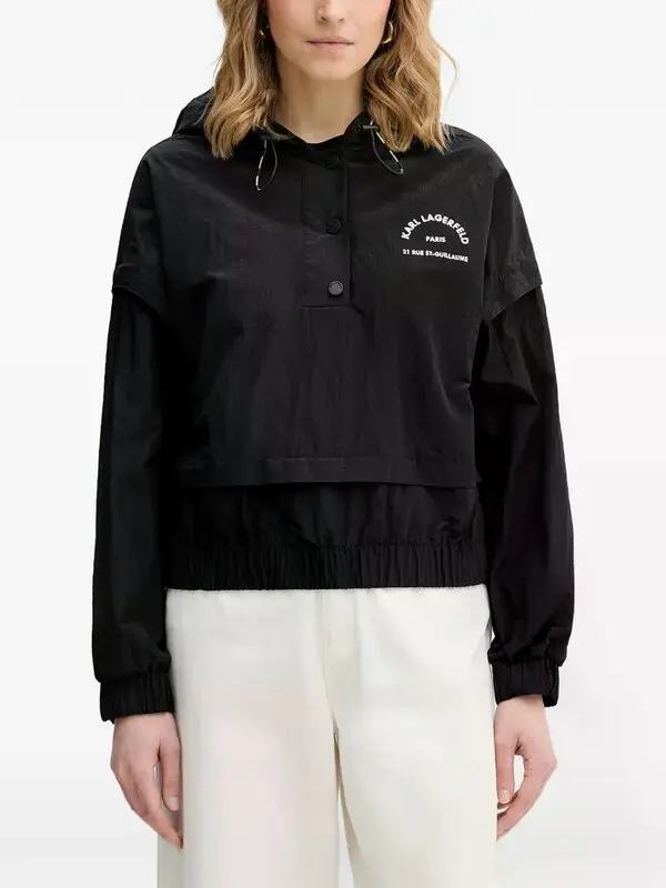 Karl Lagerfeld Logo Print Drawstring Hood Jacket - Black