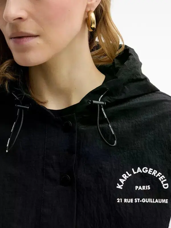 Karl Lagerfeld Logo Print Drawstring Hood Jacket