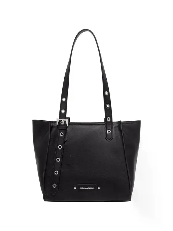Karl Lagerfeld Eyelet Embellished Buckled Tote Bag - Black