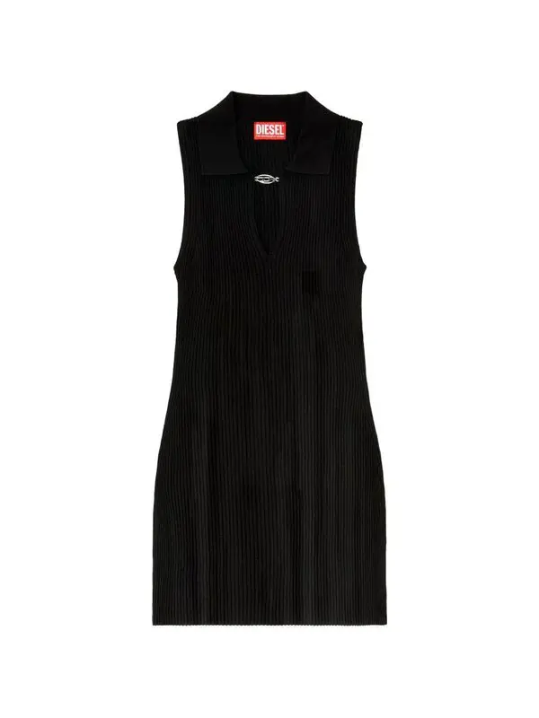 DIESEL® Rib-knitted Mini Dress With Oval D Plaque - Black