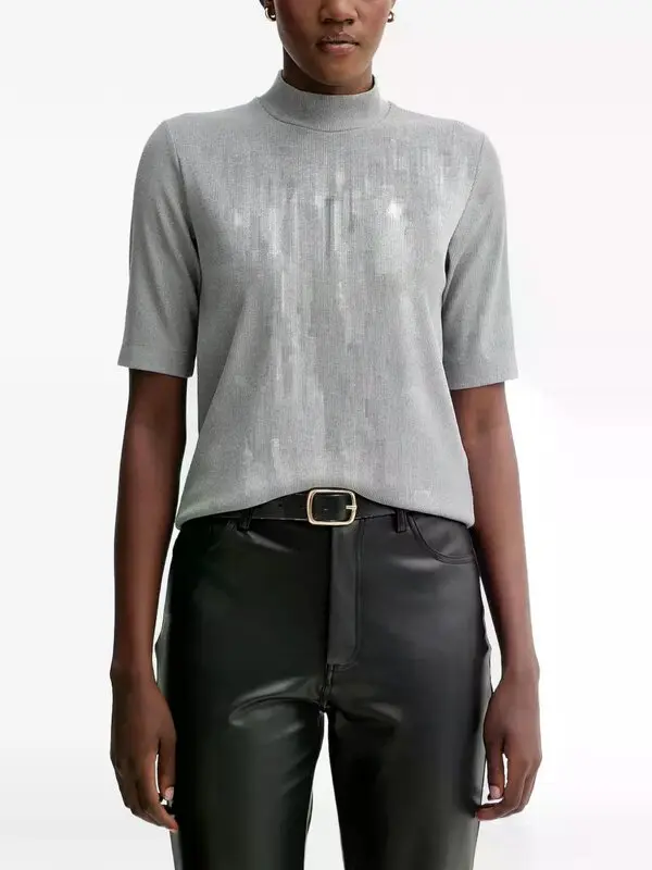 Marc O'polo Ribbed Knit Mock Neck T-shirt - Grey