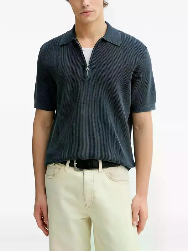 Marc O'polo Ribbed-knit Zip-fastening Polo Shirt - Blue