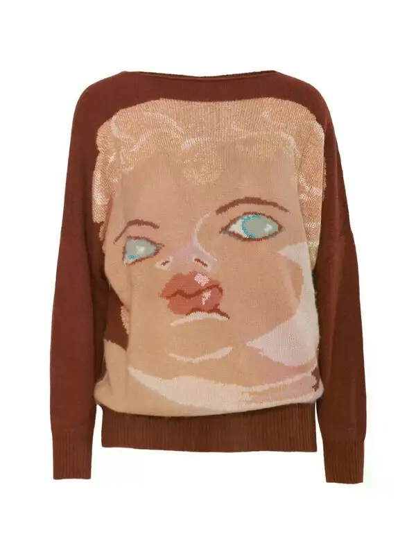 KRIZIA 1990-91 Intarsia Knit Sweater - Brown