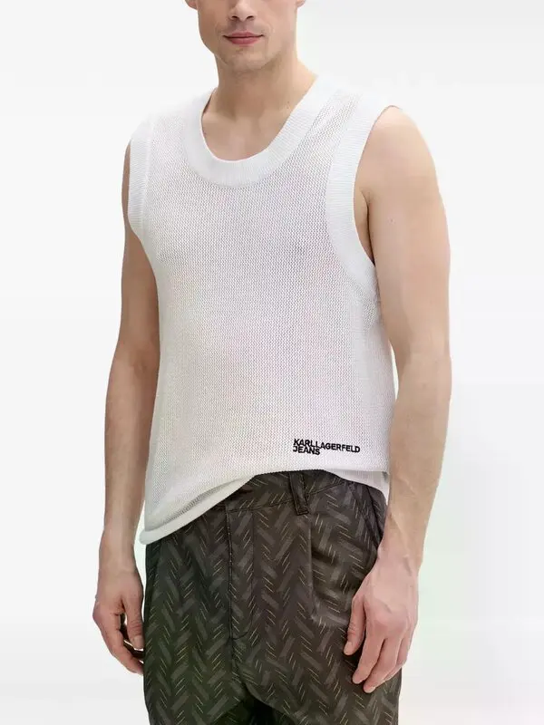 Karl Lagerfeld Logo-embroidered Open-knit Vest - White