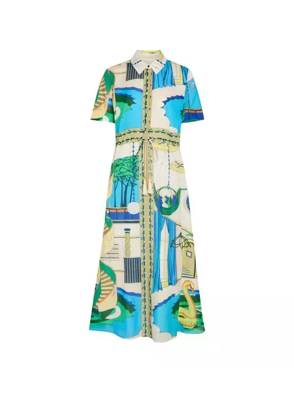 Tory Burch Graphic Print Midi Shirt Dress - Neutrals