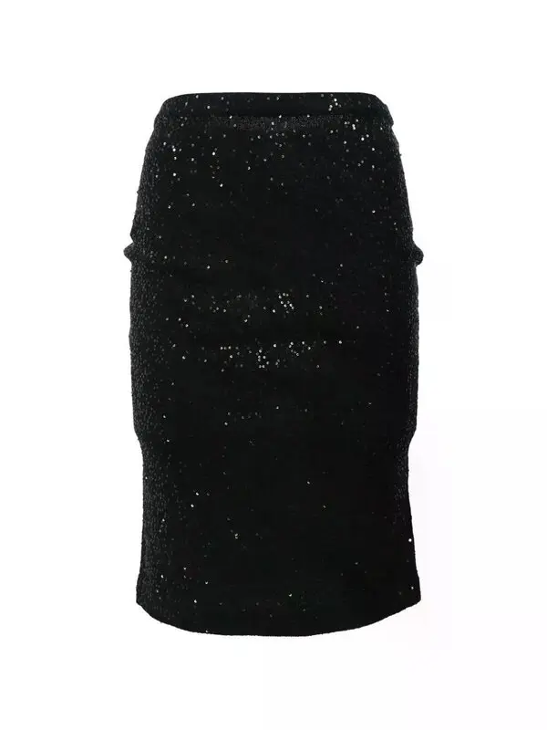 Oscar De La Renta Knitted Sequin Midi Skirt - Black
