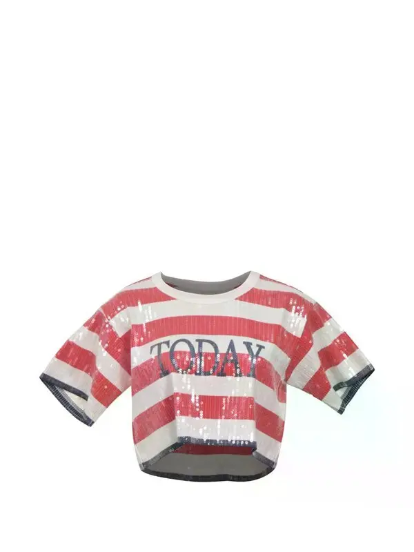 Alberta Ferretti Sequin Stripe Top - Red