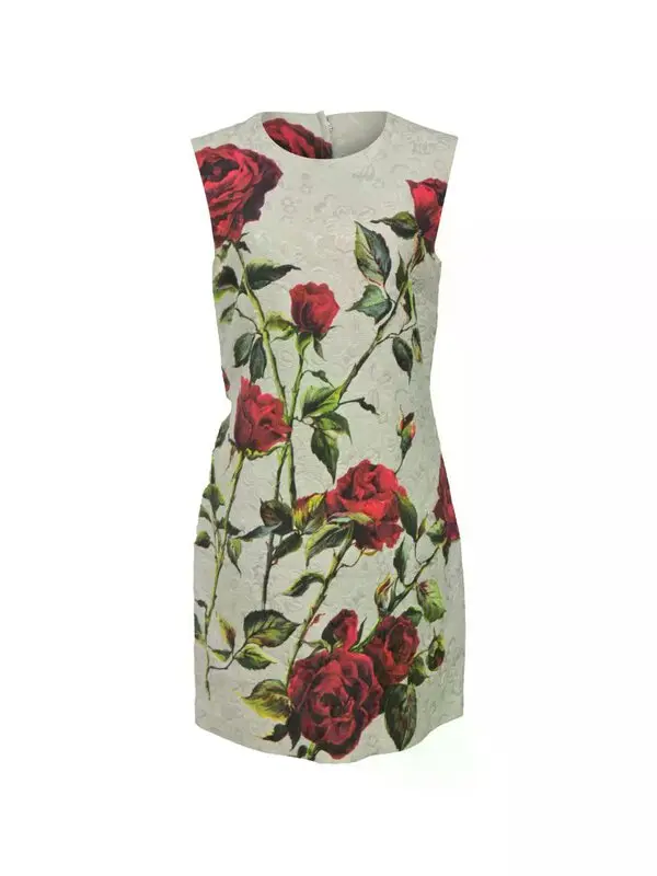 Dolce & Gabbana Rose-print Sleeveless Dress - Neutrals