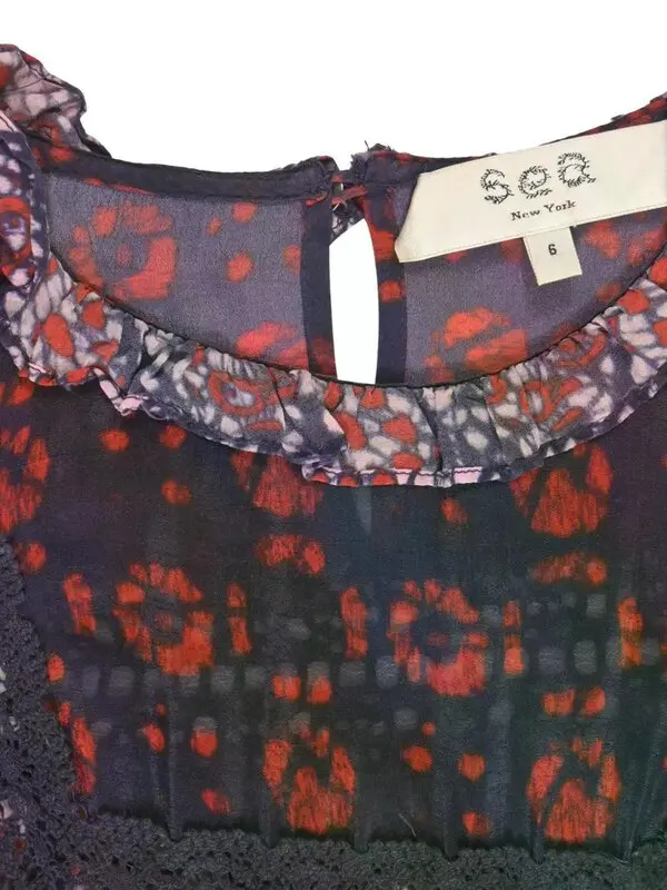 Sea Eloise Ruffled Printed Silk Blouse