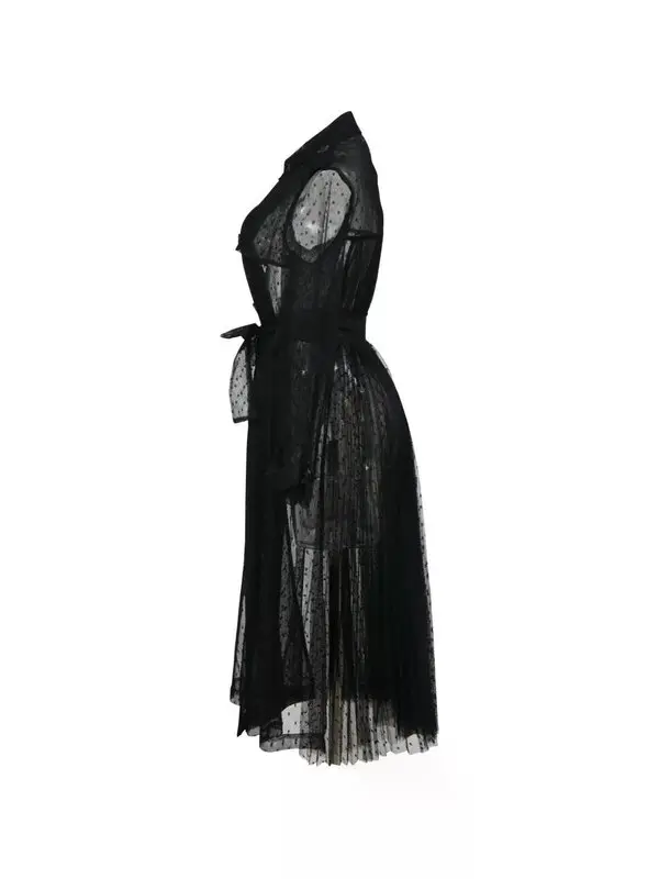 Red Valentino Pleated Point D'esprit Trench Coat - Black