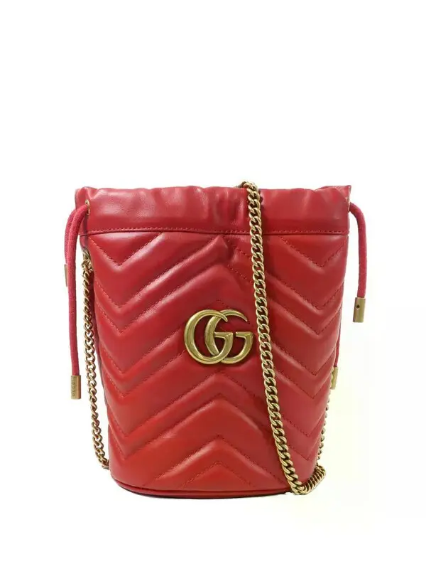 Gucci Gg Marmont Leather Bucket Bag - Red