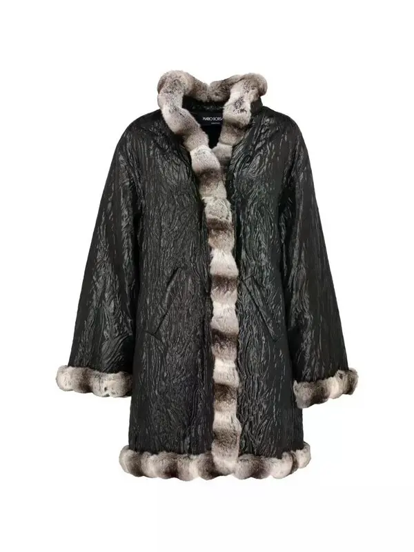 MARIO BORSATO VINTAGE Moiré-effect Coat With Fur Trim - Black