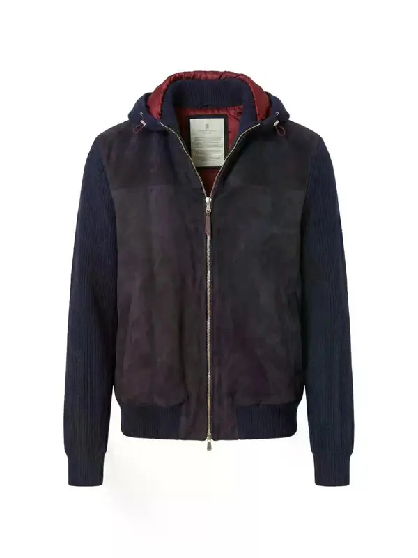 Brunello Cucinelli Suede Panelled Hooded Jacket - Blue