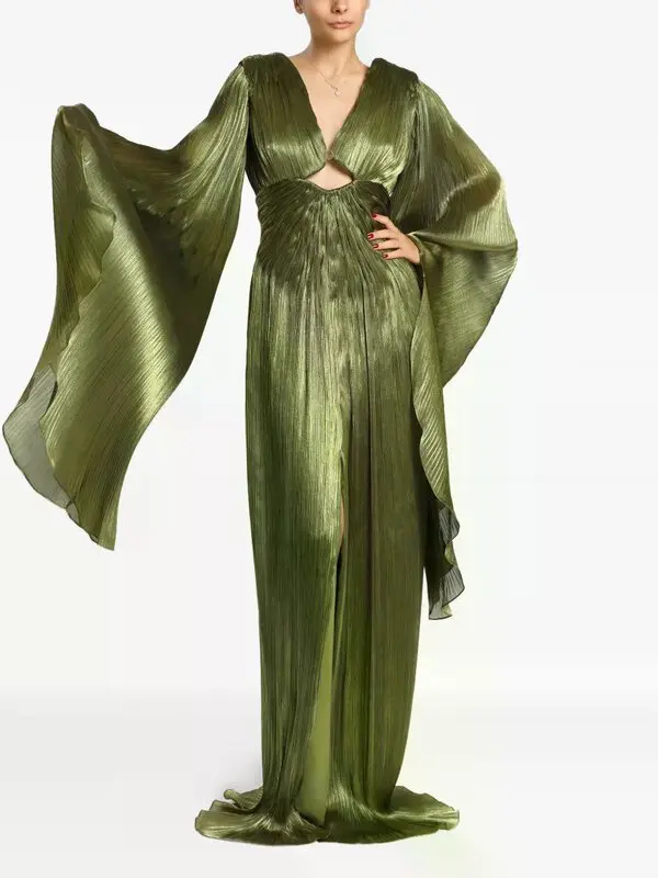 MIAU BY CLARA ROTESCU Doha Plissé-effect Cut-out Maxi Dress