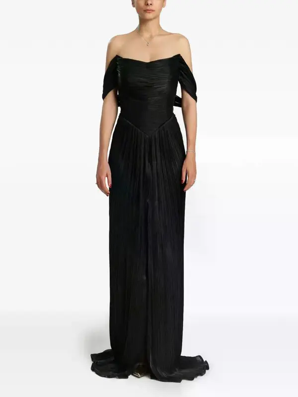 MIAU BY CLARA ROTESCU Athena Pleated Off-shoulder Maxi Dress - Black