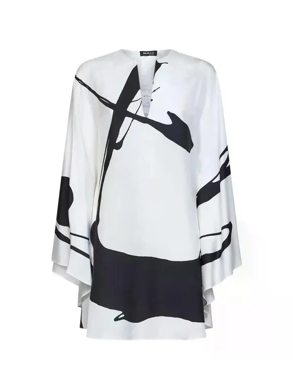 Kiton Graphic Print Silk Blouse - White