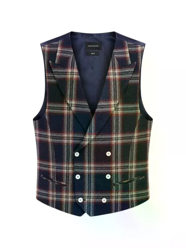 RAMON SANJURJO Check-pattern Double-breasted Waistcoat