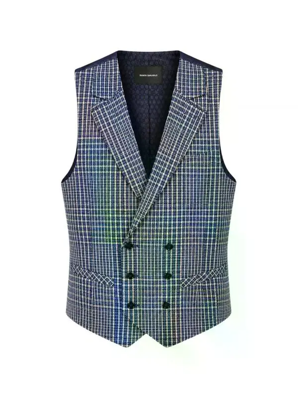 RAMON SANJURJO Double-breasted Check-pattern Waistcoat - Blue