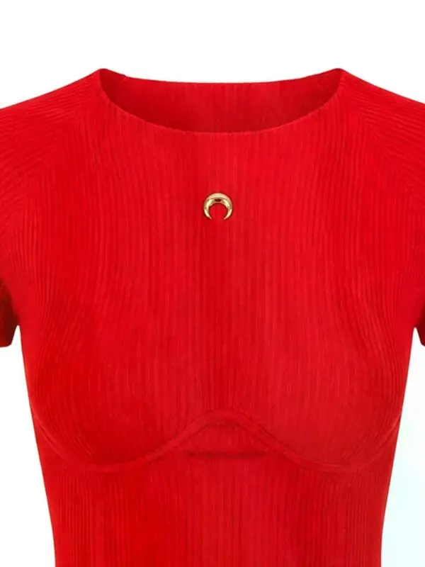 MARINE SERRE Ribbed Knit Top With Moon Plaque - Red