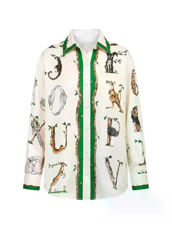 Paul & Joe Alphabet Print Contrast Trim Blouse - Neutrals