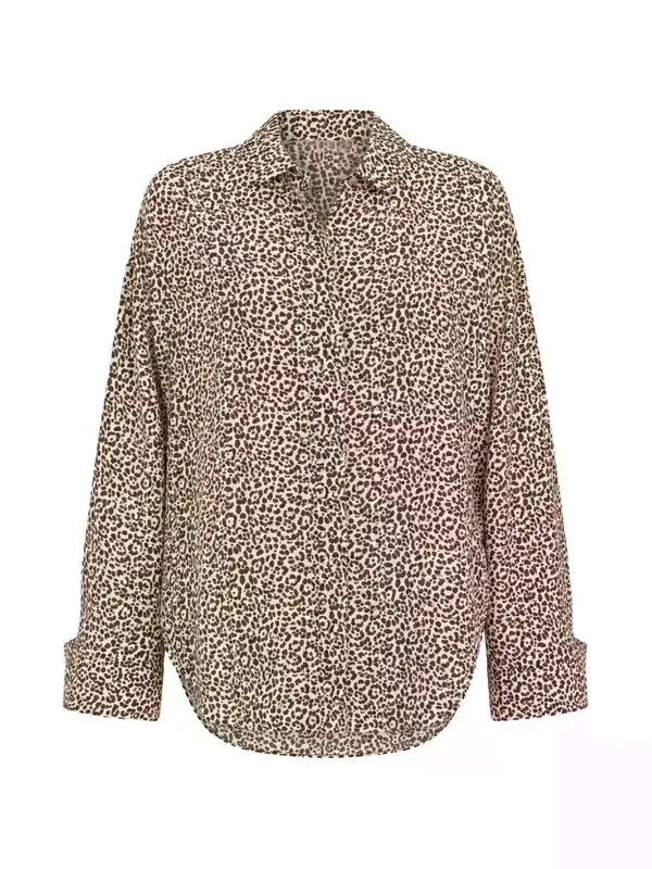 ODEEH Leopard Print Long Sleeve Shirt