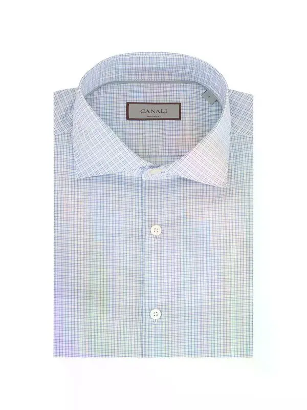 Canali Check-pattern Button-down Cotton Shirt - Blue