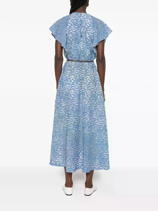 ODEEH Braided Belt Flutter-sleeve Dress
