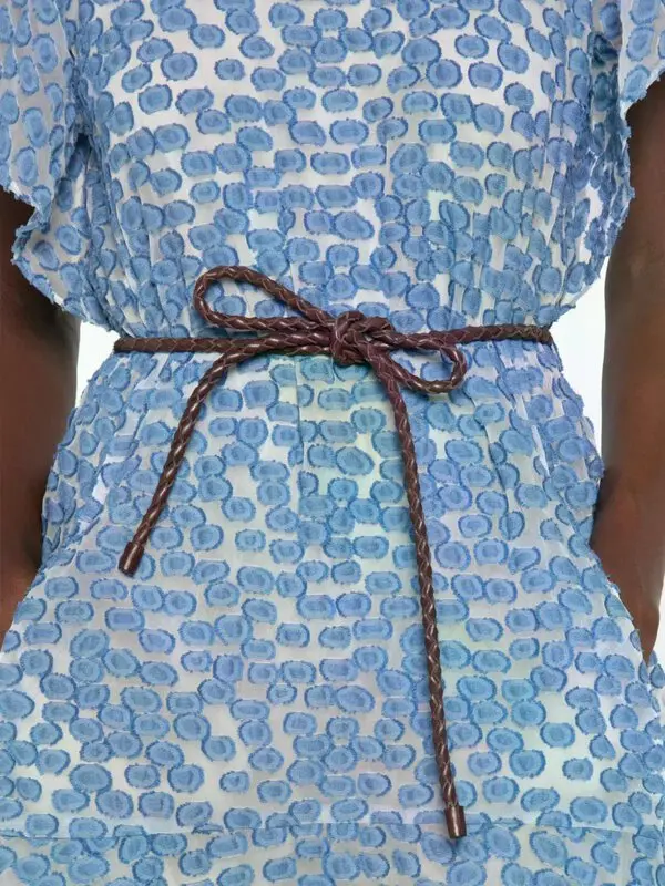 ODEEH Braided Belt Flutter-sleeve Dress