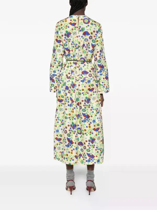 ODEEH Pale Yellow Floral Print Midi Dress